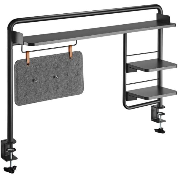 取り付け簡単なクランプ式】机に設置して収納スペースを拡張できる机上ラックです。クランプで固定できるのは有効奥行4cm以上、天板の厚さ5cm以内のデスクに取り付けられます。【材質】　合成樹脂化粧パーティクルボード/アミノアルキド樹脂塗装/鉄/...