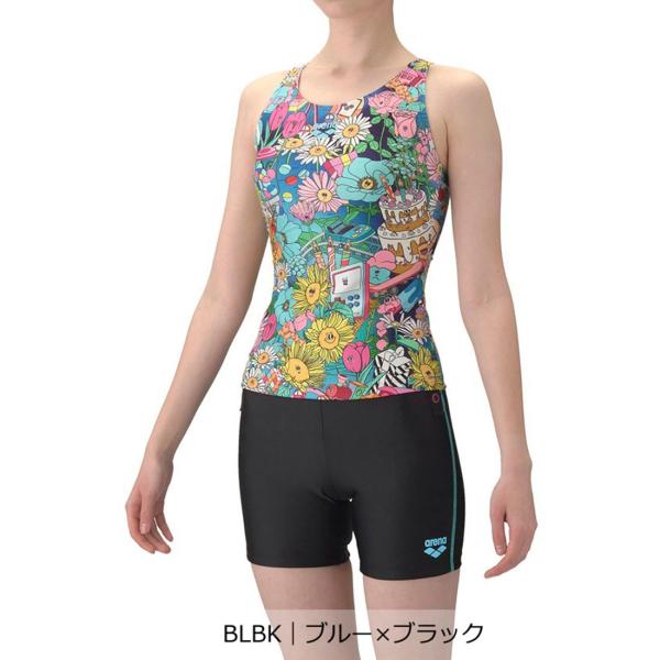 26SSリミテッドコレクション「FUN GRAPHICS」デザインのフィットネスセパレート水着。子供の頃に思い描いていた夢の世界を表現した楽しげでワクワクするポップなデザイン。アクアビクスや水中ウォーキングなど、健康やリフレッシュのためにプ...