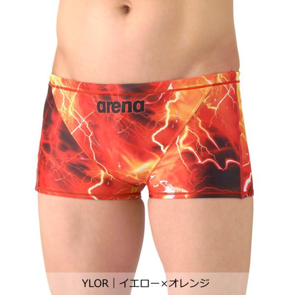 トレーニングカテゴリー「TOUGHSUITシリーズ」。大会に向けて練習を重ねる頻度が高いスイマーにオススメの練習用水着。環境に配慮したリサイクルポリエステル素材でフィット感強めの「タフスキンT2E」を使用し塩素に強く長持ち。アリーナロゴと雷...