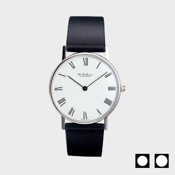 design Ole Mathiesen オーレ・マティーセンケース寸法：Φ28×6mm/Φ33×6mm目安 Φ28：レディース/Φ33：メンズ素材：ステンレススチール、牛カーフ（黒）、サファイアガラス、スイス製クオーツ機能：3気圧（生活防...