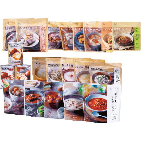 １人３日分のセットごはん７種、おかず９種、パン３種、スイーツ２種が各１個、合計２１個ごはん・ひじきご飯・わかめご飯各１００ｇ×各１、ふわふわ玉子粥３６０ｇ・梅しらす雑炊３６０ｇ・しっかりおでん３３０ｇ・ごろごろ肉じゃが２００ｇ・まんぞく豚汁...