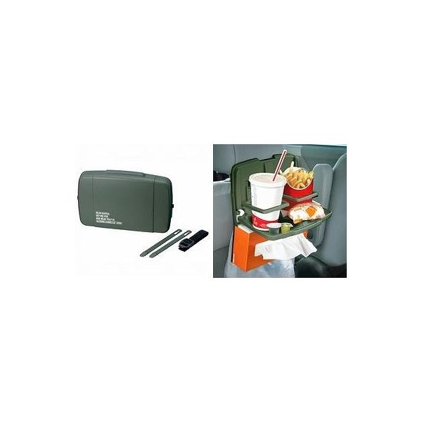 リアトレイ　グリーンRear Trayヘッドレストにジャストフィットするコンパクトなリアシート用トレイです。500ml紙パック・太缶・細缶・500mlを収納可能です。ティッシュ専用フックでティッシュBOXを簡単に取付できます。空のコンビニ袋...