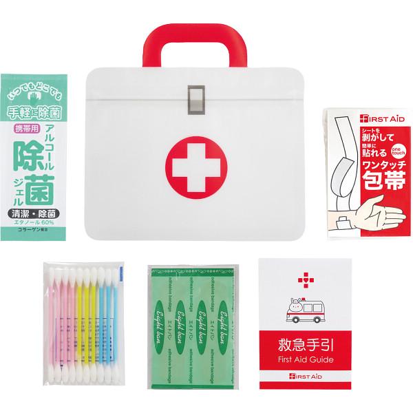 救急セットを持ち運びやすいジッパーポーチにまとめました。●現品（ジッパーポーチ）約14×5×13.8ｃｍ●ＰＥＴ・ポリエチレン・ポリプロピレン・他●ジッパーポーチ・綿棒10Ｐ・絆創膏5Ｐ・救急手引・アルコール除菌ジェル1.5ｍｌ・ワンタッチ...