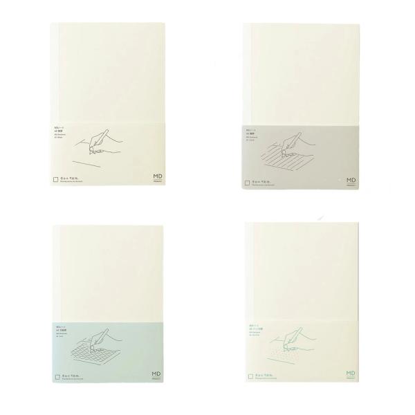 本文だけでなく表紙や見返しにもMD用紙を使用。外側を包まない無垢な仕立てが特徴です。製本には、開きやすさと耐久性に優れた「糸かがり製本」を採用。ノートは180度フラットに開き、最初から最後のページまでストレスのない書き心地が続きます。ノート...