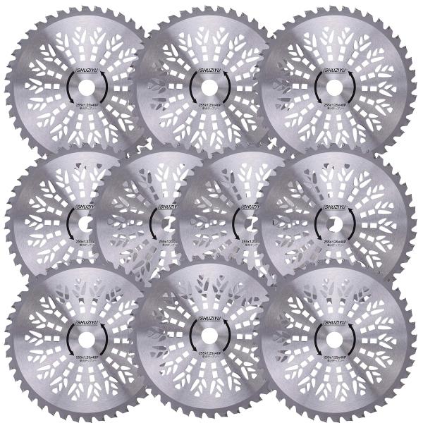 カラー：石油・ガス式刈払機用サイズ：255X40T 10枚組スタイル：インダストリアルSHUZIYU 草刈機用チッフ?ソー255X40P, 10枚組, 外径:255mm, 刃数:40P, 穴径:25.4mm, 刃厚:2.0mm合金の刃を強化...