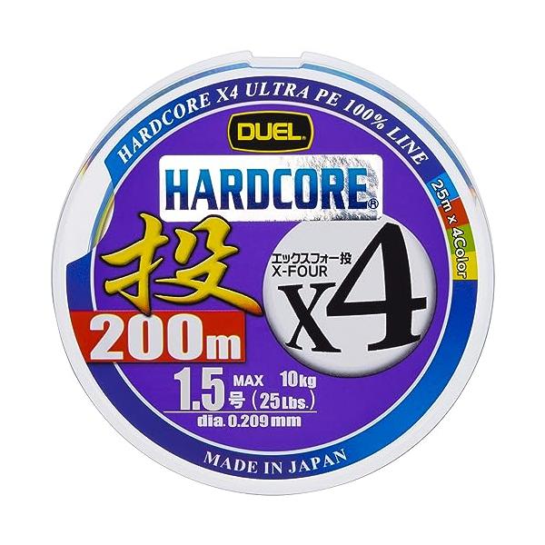 カラー：4色サイズ：1.5号スタイル：1.5号素材:PE/全長:200m/1.5号標準直線強力: 10kg25m4色 12.5m毎・黒マーキング原産国:日本MAX(Lbs):25AVE(Kg):7.5