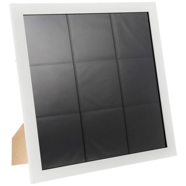 カラー：ホワイトサイズ：外寸:325×325mm、内寸:295×295mm、窓寸:283×283mmスタイル：軽量ましかく写真を9枚飾ることができる、黒ポケット台紙入りのフレームです。本体：樹脂製　面材：樹脂外寸：325×325mm　内寸：...