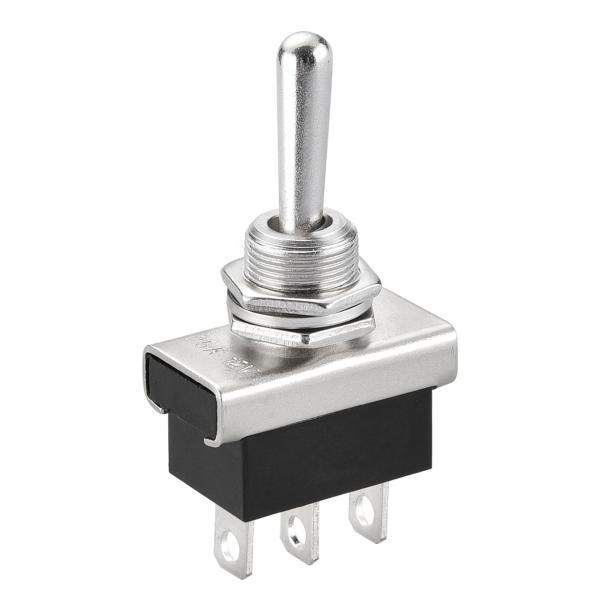 スイッチ定格: 12VDC 25A; 125VAC 6A; AC250V 3Aタイプ: SPDT オン/オフ/オン維持取付穴サイズ：12.2mm3 ピン端子幅: 1/4" (6.3mm)本体サイズ：29mm×15mm