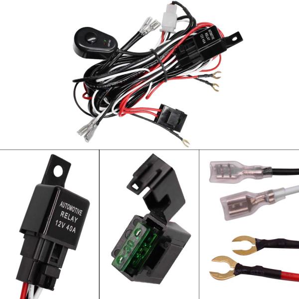 サイズ：リレーハーネスLEDライトバーハーネス、40Aパワーリレー＆オフロード用、30Aブレードヒューズ新しい重負荷配線は作業灯、LEDライトバー、HIDおよびハロゲンライトに適するワイヤハーネス キット オン/オフスイッチ付き、取付簡単、...