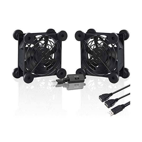 サイズ：80mm-3段階調節スタイル：3 段階,送風【USBファンのサイズ】80*80*25mm。 線長：1.2m。 約70000時間の理論寿命あり、使用するにつれて、騒音の増加にならず、24時間連続稼働可能。【適用】受信機、DVR、Xbo...