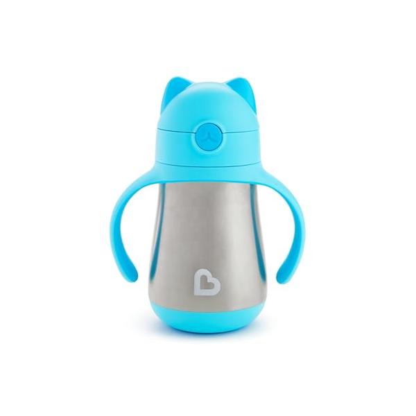 カラー：ブルーひんやり水分補給！ 片手で開けられるキュートな猫耳ストローマグ。