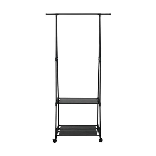 カラー：ブラックサイズ：ハンガーラックスタイル：4)ハンガーラック2段サイズ:約83×43×156cm商品重量:約1.3kg材質:ポリプロピレン、不織布、スチール付属品:キャスター特徴:組み立て式
