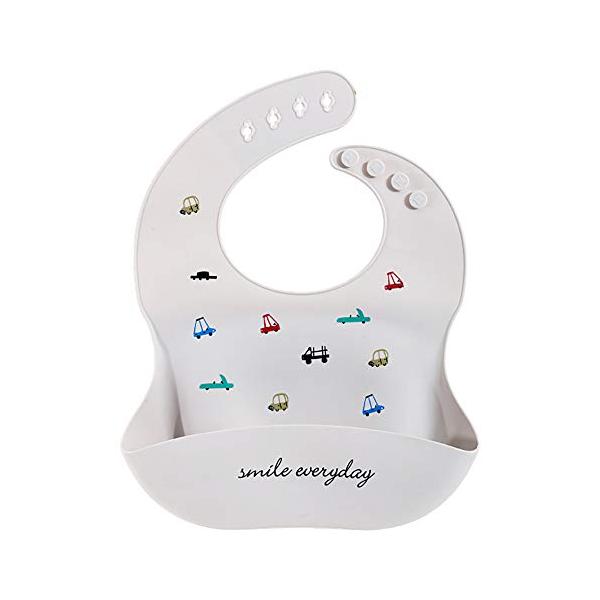 カラー：車柄【親の安心の材質】：赤ちゃんの健康には最優先で気をつけており、健康に有害な科学物質を使用しないシリコン製の材質で、赤ちゃんが舐めても安心です。また柔らかい素材のため、首元のお肌を傷つけることもありません。【サイズ調節可能】首回り...