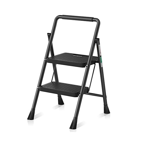 カラー：ブラックサイズ：二段スタイル：コンパクト【商品寸法】使用時サイズ:約幅55×奥行51×高84 cm 　収納時サイズ:約幅56×奥行5.5×高88 cm 　重量:約4.3kg【商品素材】スッテプ部が高耐熱・高強度のポリプロピレン素材、...