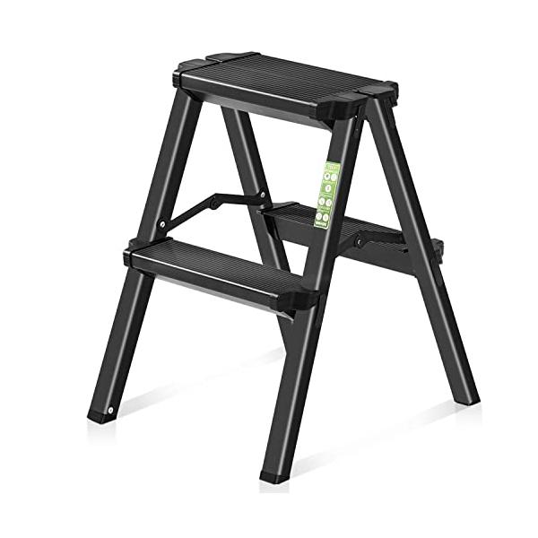 カラー：ブラックサイズ：二段★【商品寸法】広げた状態：幅36.5cm×奥行42cm×高さ49cm 　収納時：幅36.5cm×奥行16cm×高53cm、コンパクトなデザイン、空間を省いて、狭い場所でも収納られます。★【商品素材】アルミ製で、耐...