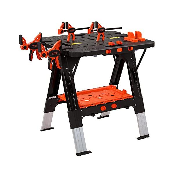 【商品仕様】テーブルサイズ:78x63x81cm;重量14.5kg;作業台の耐荷重:225kg;ソーホースの耐荷重:450kg【1台2役便利】JORGENSEN 2-In-1作業台はワークテーブルとソーホースに両用で、プロの建設現場でも家庭...