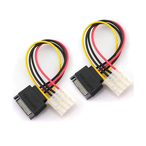 IDE Molex - SATA電源延長 ケーブル，将4ピン IDE インターフェース 変換 シリアルATA 電源コネクタ，SSD HHDへの給電。端子1 : シリアルATA（15ピン）オス 電源コネクタ。端子2：IDE Molex ペリフ...