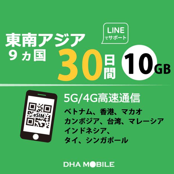 対応国：東南アジア9か国（ベトナム、香港、マカオ、カンボジア、台湾、マレーシア、インドネシア、タイ、シンガポール）日　数：30日間（※申請した日時から30日間。）容　量：10GB対応SIM：eSIM対応バンド：基本Band 1 / 3 / ...