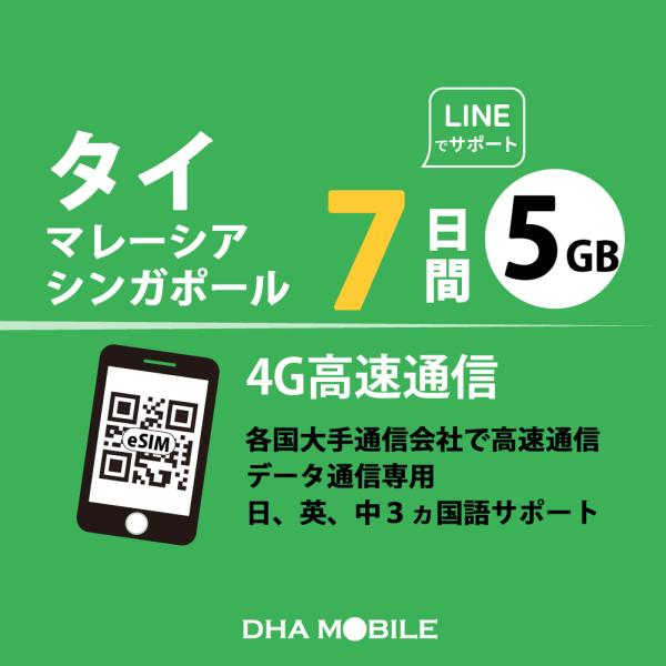 対応国：タイ、マレーシア、シンガポール日　数：7日間（※申請した日時から7日間。）容　量：5GB(超えると低速128kbps)対応SIM：eSIM対応バンド：基本4G/LTE：Band 1 / 3 / 7 / 8【注意事項】・中国／香港版i...