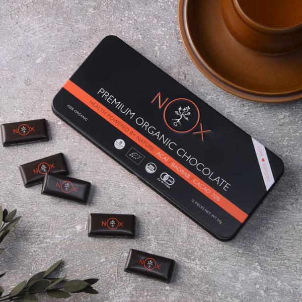 食べないより食べたほうがいいスーパーフード入りチョコレート商品名NOX プレミアムオーガニックチョコレート 12粒 オリジナル商品区分食品内容量12粒原材料有機カカオマス、有機ココナツシュガー、有機ココアバター、有機バオバブパウダー、有機ア...