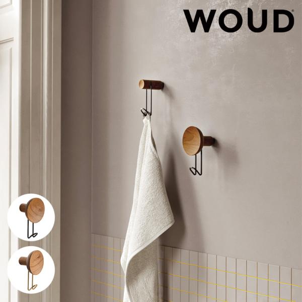 ・商品名：WOUD ウッド アラウンドウォールハンガー L ウォルナット ブラックフック/ブラスフック・サイズ：長さ14.25cm×幅8.5cm×高さ7.8cm・材質：[ウォルナット]マットラッカー仕上げのウォールナット無垢材、[ブラックフ...