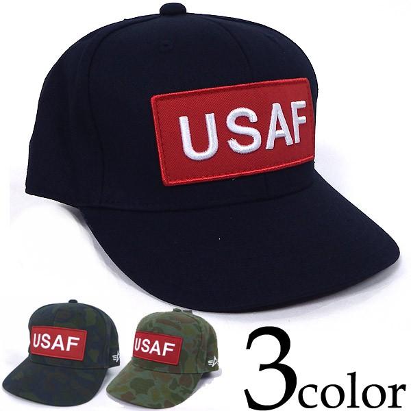 ALPHA INDUSTRIES INC.USAFワッペンキャップエアーフォースのロゴワッペン付のキャップ！！カラーはブラック・ネイビーカモ・グリーンカモの３色♪フロントにUSAFワッペン！左サイドにロゴマーク刺繍♪バックは、プラスチックベ...