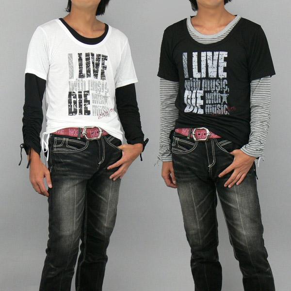 ACID JAZZ MEN レイヤードシャーリングロンＴ！！首もとの開いたゆるカジテイストのロンＴ！！カラーはブラック・ホワイトの２色★サイドと袖先がヒモで絞ることによって七部袖に変化可能☆フロントにプリント入り！！レイヨンの薄手素材でサラ...