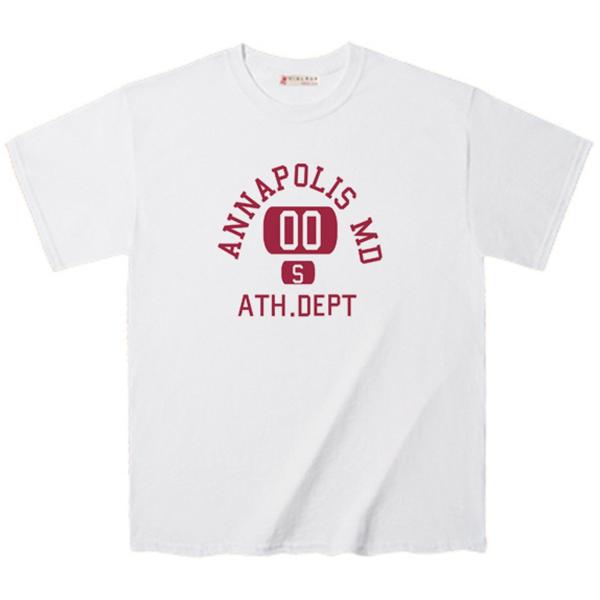 海軍士官学校の町として知られるメリーランド州、アナポリスのナーヴァルアカメデミーのカデットＴシャツ。ぐいっとアールを描いたアーチが特徴。４段からなるカテッドデザインはなかなか見当たりません。いっぱい着こなして自分だけのオリジナルＴシャツを目...