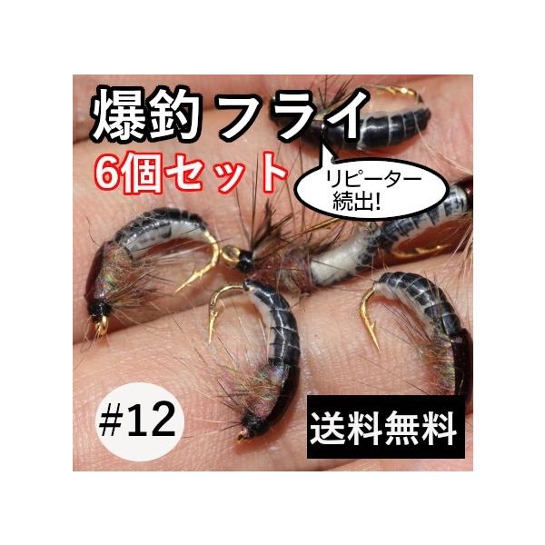 スカッド系ニンフのフライ6個セットになります。針のサイズは＃１２です。作りが細かく非常にリアルにできています。管理釣り場でも渓流でもルースニングでヒットします。特に管釣りでは入れ食い状態です。釣れないときやお子様に釣らせたいときに使用される...