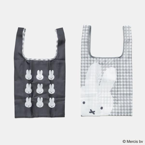千鳥格子とモノトーンカラーがシンプルなミッフィーシリーズ。コンパクトに畳む事ができ、ちょっとしたお買い物に使いやすいサイズ感です。SIZE：W300×Ｈ540ｍｍ素材：本体:ポリエステル