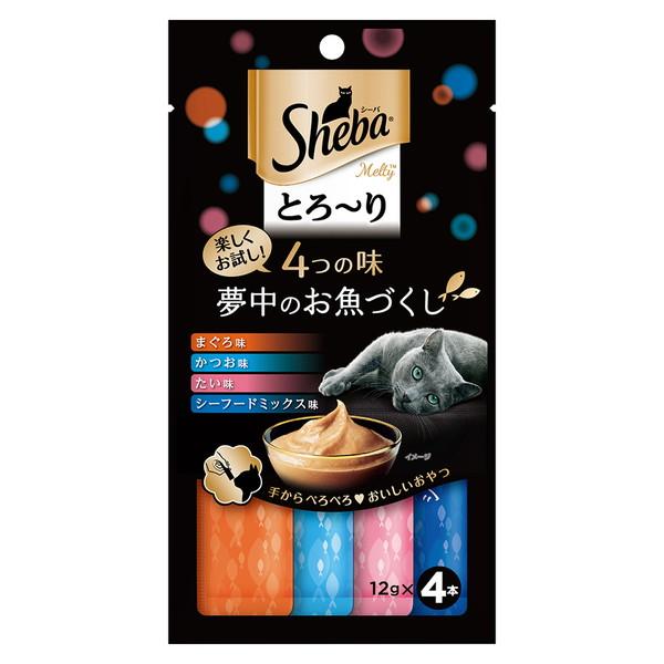 猫ちゃんが手からでも舐めやすい、贅沢なおいしさの“とろ〜り”おやつ。1袋で、人気のお魚味4種類を楽しみながら試せるセレクションタイプです。愛猫のお気に入りを見つけて！【原材料】鶏肉、魚類(かつお、白身魚、たい、サーモン、まぐろエキス等)、小...