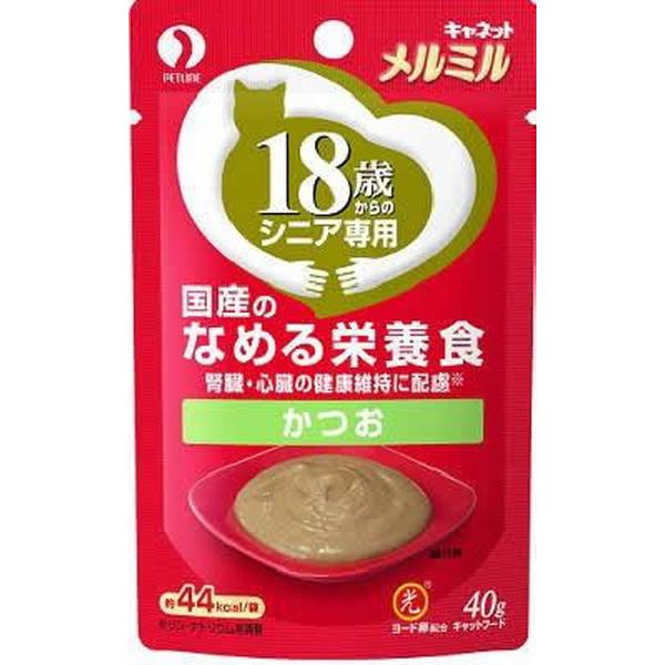シニア猫専用のなめるタイプの総合栄養食。加齢によりドライフードが食べづらくなってきた猫ちゃんのための、滑らかなペーストタイプのウェットフードです。【原材料】かつお、大豆油、ぶどう糖、コーンスターチ、魚油、酵母エキス、かつお節、野菜粉末、ヨー...