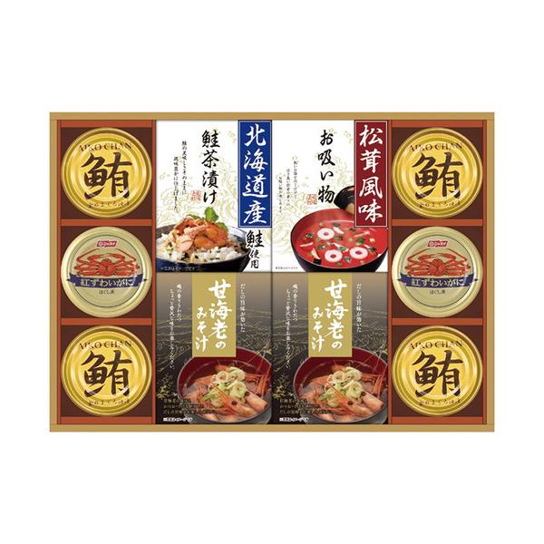 北海道産鮭のお茶漬け・松茸風味のお吸い物と、濃厚な旨みの海老味噌汁の詰め合わせです。■甘海老のみそ汁(7.5g×3袋)2箱・永谷園松茸風味お吸い物(2.3g×4袋)・北海道産鮭茶漬け(4g×3袋)各1箱・紅ずわいがにほぐし身55g×2缶・鮪...