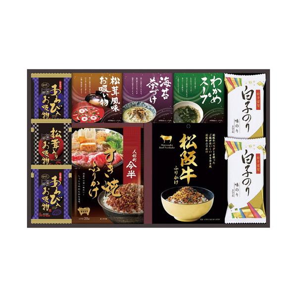 人形町今半の「すき焼きふりかけ」、松阪牛パウダーを使った「すき焼き風松阪牛ふりかけ」に高級素材使用のフリーズドライやお吸い物等をギッシリ詰め合わせました。■人形町今半すき焼ふりかけ30g・松阪牛ふりかけ30g・松茸入お吸い物4.2g各1袋・...