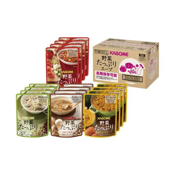 野菜をたっぷり使用した、4種類のスープの詰合せ。トマト、きのこ、豆、かぼちゃの各スープの味わいが手軽に楽しめます。1食(1袋)当たりの食塩相当量は1ｇ以下。長期保存可能(保存料不使用)。■野菜たっぷりトマトのスープ・野菜たっぷりかぼちゃのス...