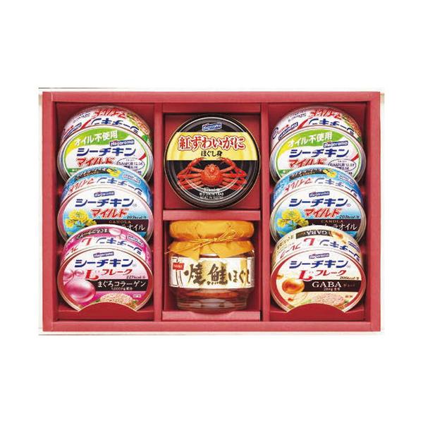 食卓が華やぐサラダやオードブル。そんなにぎやかな食シーンにかかせない、海の幸を詰合せました。■シーチキンマイルドキャノーラオイル・オイル不使用シーチキンマイルド各2缶・シーチキンLフレークコラーゲン入り・シーチキンLフレークGABA入り各1...