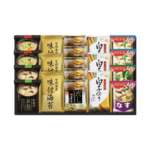 お湯を注ぐだけで簡単&amp;美味しいフリーズドライお味噌汁に卵スープ、味のり等をバラエティ豊かに詰合せました。■たまごスープ5.4g×5袋・有明海産味付海苔(8切4枚)・白子味のり(8切5枚)各3袋・マルコメ京懐石おみそ汁(長ねぎ15.7...