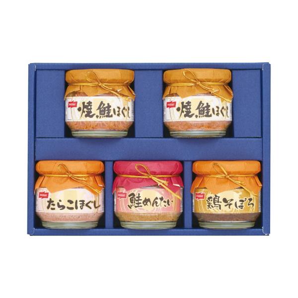 ご飯によく合う4種の瓶詰のセットです。■焼鮭ほぐし2瓶・たらこほぐし・鮭めんたい・鶏そぼろ各1瓶・各50g■箱サイズ:23.9×7.4×16.9cm【用途】引出物 結婚祝 出産祝 仏事 快気 新築 記念 贈答 お返し お祝い 香典返し 法事...