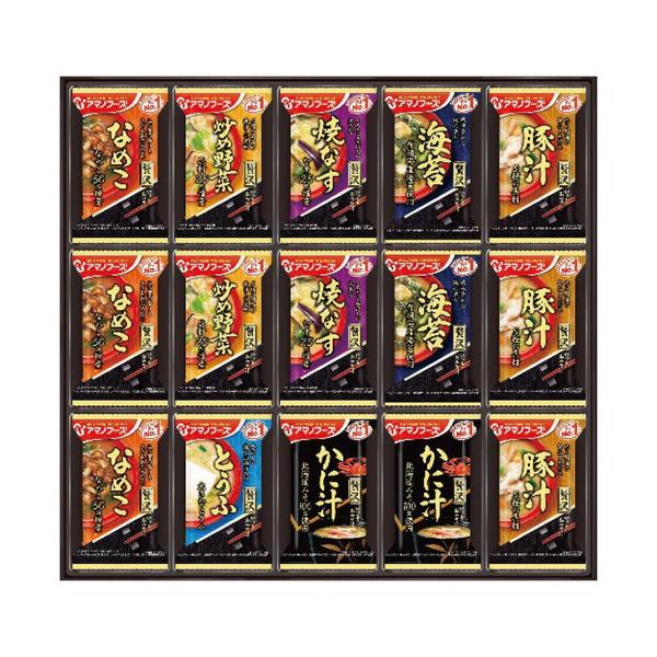 具材にこだわった贅沢なおみそ汁「いつものおみそ汁贅沢」を詰め合わせたギフトセットです。■いつものおみそ汁贅沢(なめこ9g・豚汁12.5g各6個・焼なす9.1g・炒め野菜11g・かに汁9g・海苔7.5g各4個・とうふ10.5g×2個)■箱サイ...