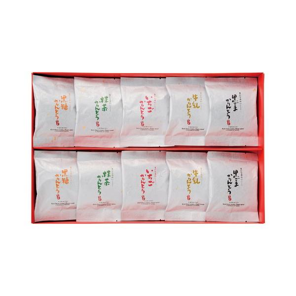 「日本伝統菓子かりんとう」ひとつひとつ丁寧に作り上げた風味豊かな味わい。■黒糖かりん糖(10g)・黒胡麻かりん糖(10g)・牛乳かりん糖(10g)・抹茶かりん糖(10g)・いちごかりん糖(10g)×各20■箱サイズ:約260×390×45m...