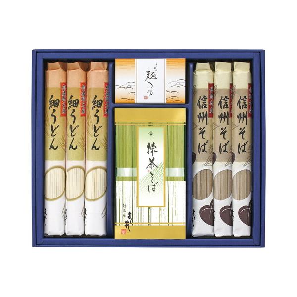 風味の良い信州そば、やや細めに仕上げたのど越しの良い細うどん、香り豊かな抹茶そばを詰合せにしました。■信州そば(120g)・細うどん(120g)×各3、抹茶そば(80g)×4、めんつゆ(30ml)×20■箱サイズ:約290×352×42mm...