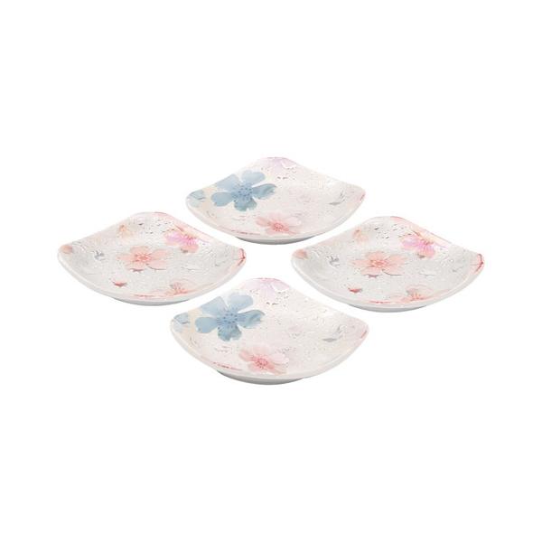 虹色に輝くラスター加工が目を引きます。食卓の会話がはずむ、きらびやかなうつわです。■角皿(約95×95×20mm)×4■材質:磁器■箱サイズ:約205×110×45mm【用途】引出物 結婚祝 出産祝 仏事 快気 新築 記念 贈答 お返し お...