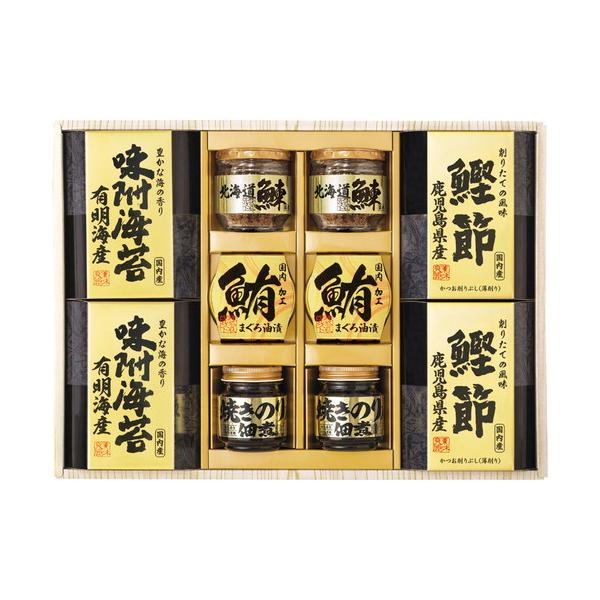 シリーズ累計販売250万セット突破!北海道産の鰊フレーク、小豆島で製造された焼海苔の佃煮、有明海産の味付け海苔など選りすぐりの逸品を詰合せた和風ギフトです。■北海道産鰊フレーク50g・焼きのり佃煮85g・鹿児島県産鰹節(2g×3)・有明海産...