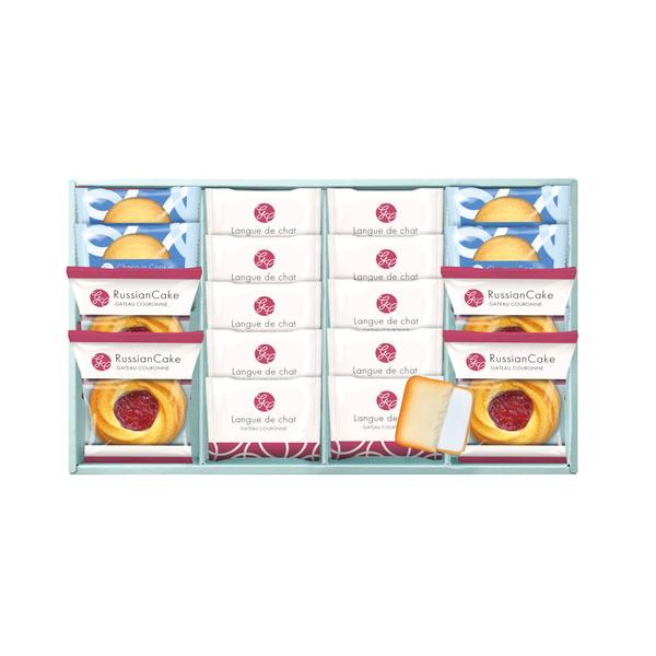 ロシアケーキとラングドシャ・チョコインクッキーのスイーツ詰合せ■ロシアケーキブルーベリーサン・チョコインクッキー×各4、ラングドシャ×10■箱サイズ:19.3×34.7×4.2cm【用途】引出物 結婚祝 出産祝 仏事 快気 新築 記念 贈答...