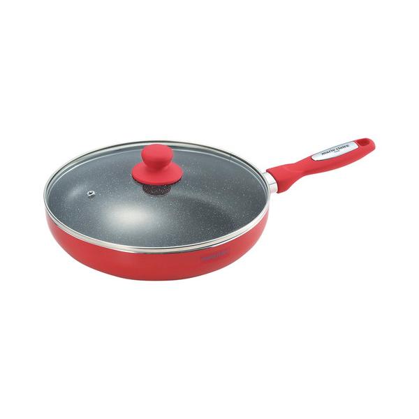 内面はマーブルフッ素樹脂加工でお手入れ簡単。アルミ製なので軽量で調理の負担になりにくい!ハンドル部はシリコン樹脂塗装なのですべりにくく手に馴染みます。■蓋付フライパン:42.3×26.5×11.7cm×1■材質:本体:アルミニウム合金(内面...