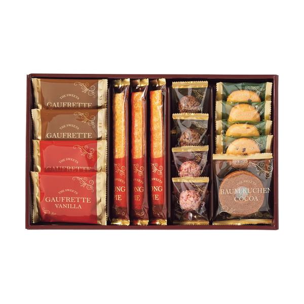 バラエティ豊かなスイーツの個性が集うお得なアソート。みんなの「おいしい」が聞こえてくるようなボリュームたっぷりなギフトです。■チョコチップクッキー×4、ロングスティックパイ×3、バウムクーヘン(ココア)×1、ゴーフレット×4(チョコ・バニラ...