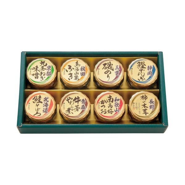 ふる里の自然の味覚を日本全国から選りすぐり産地を限定し、素材本来の味わいを活かした佃煮詰合せ。■(京都九条ねぎ味噌・三重磯のり・和歌山南高梅かつお)各90g、長野柿の木茸85g、青森牛蒡やわらか煮55g、(秋田鳥海山麓ふき・静岡鰹でんぶ)各...