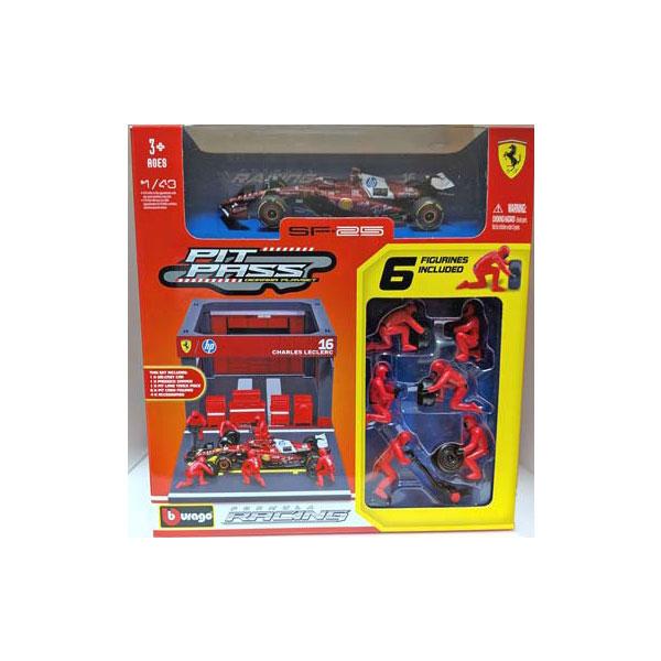 【発売日：2026年07月31日】送料無料◆BURAGO 1/43 F-1 フェラーリ PIT PASSセット SF-25 No.16 C.ルクレール (クルー×6pcs パドックガレージ) ダイキャストモデル 18-36865L ■発売予...