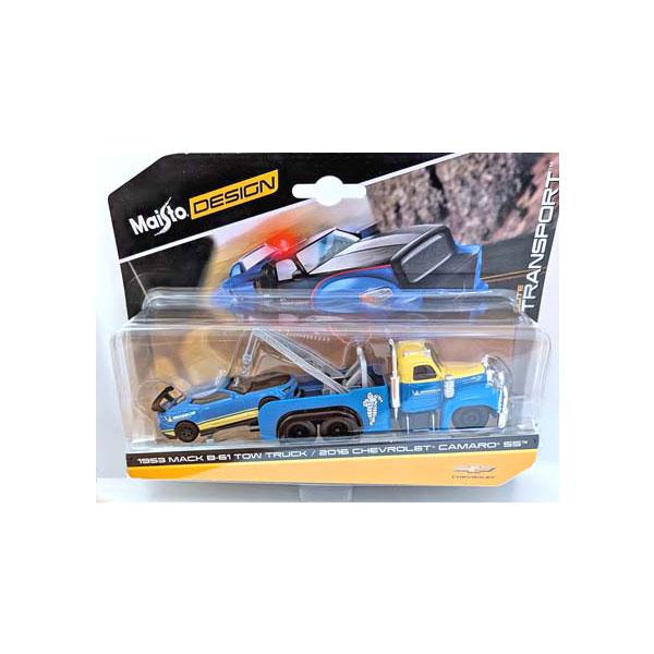 【発売日：2026年07月31日】Maisto 1/64 Elite Transport アソート 1953 マック B-61 トラック＋2016シボレーカマロ SS TM (ブルー/イエロー/ミシュラン) ダイキャストモデル ミニカー M...