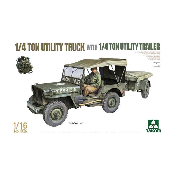 送料無料◆タコム 1/16 米陸軍 1/4トン ユーティリティトラック w/1/4トン ユーティリティトレーラー プラモデル TKO1026 ●エッチングとクリアパーツ、金属チェーンが付属●マーキングオプションは4種●前輪はステアすることが...